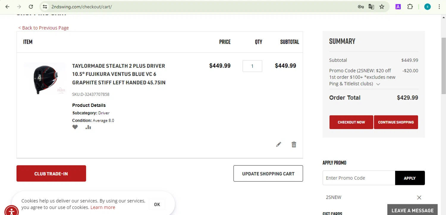 2nd Swing Golf Promo Codes - 10% Off | September 2024