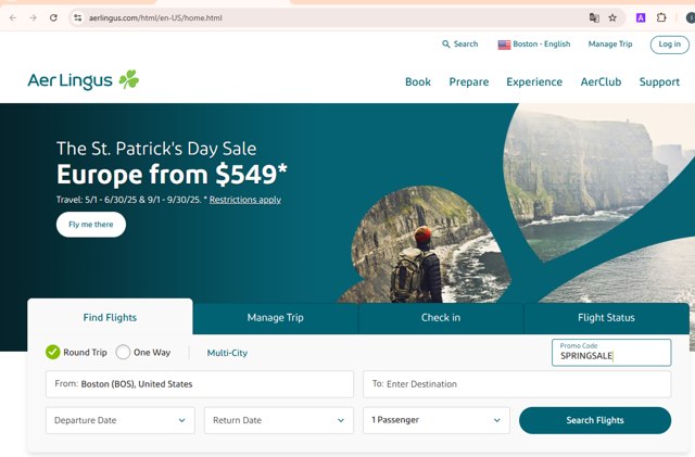Aer Lingus Promo Codes (3 Verified) - w/Code Apr 2025