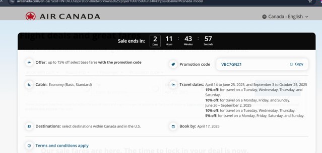 Air Canada Promo Codes (4 Verified) - 25% Off Apr 2025