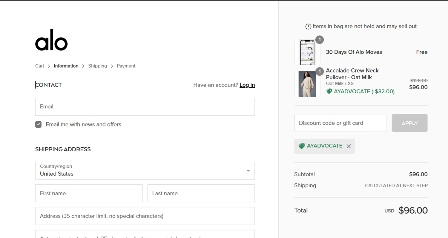 Alo Yoga Discount Codes - 25% Off | January 2025