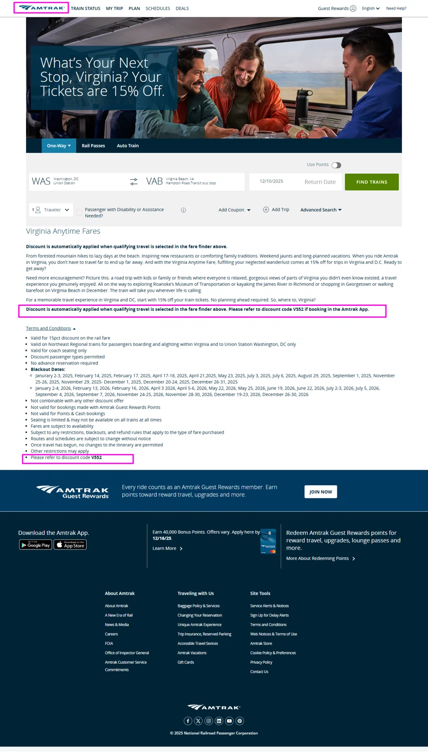 Amtrak Promo Codes - 15% Off (1 Verified) Dec 2025