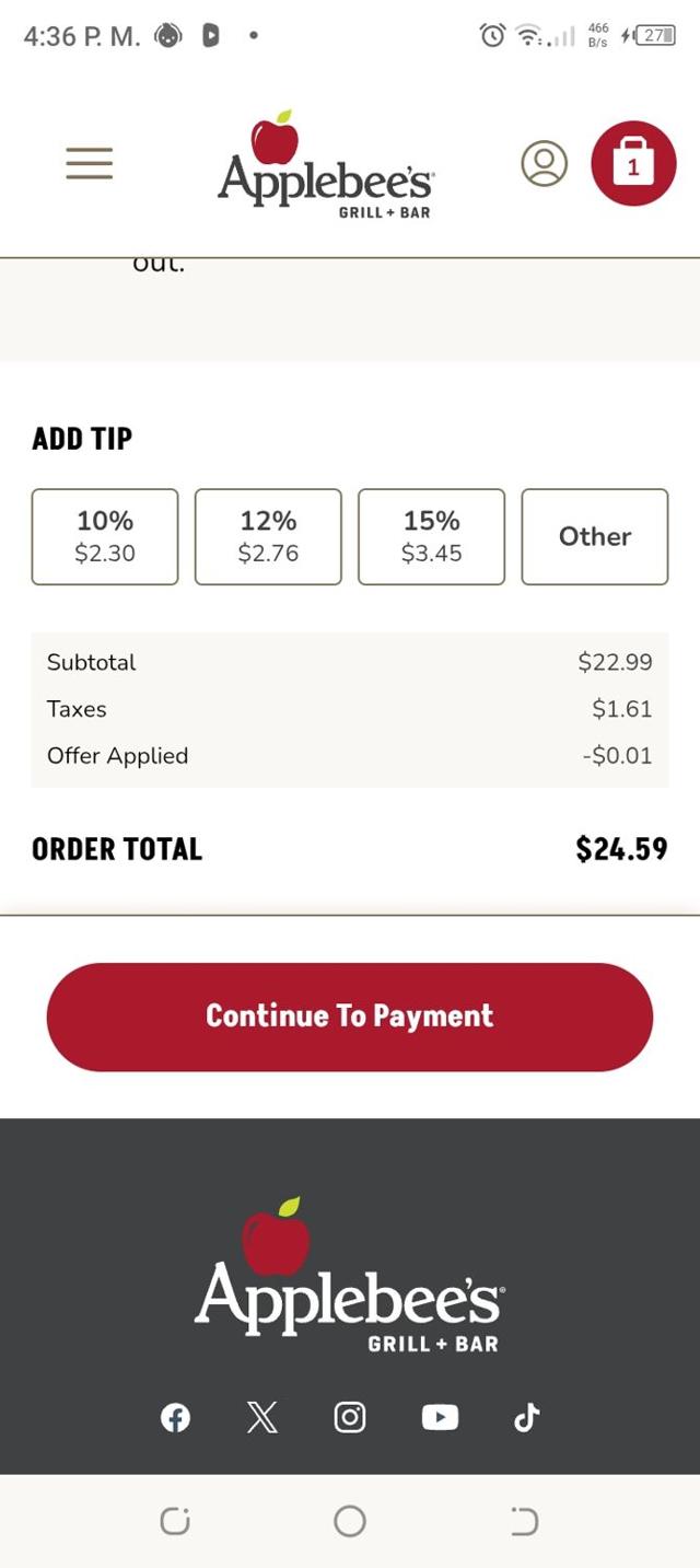 Applebee's Grill & Bar Promo Codes - $10 Off Oct 2025