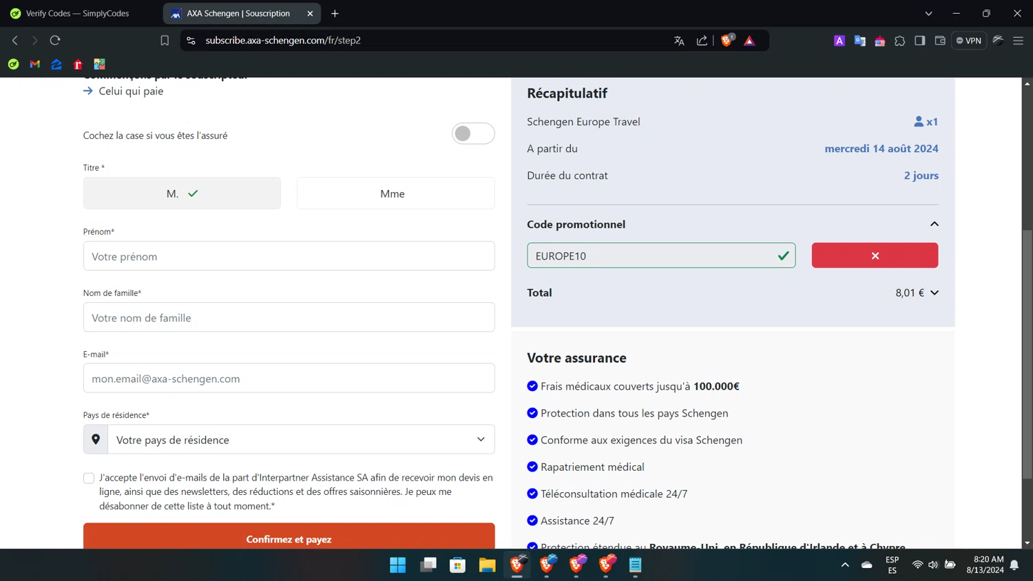 AXA Schengen Promo Codes - 10% Off | November 2024