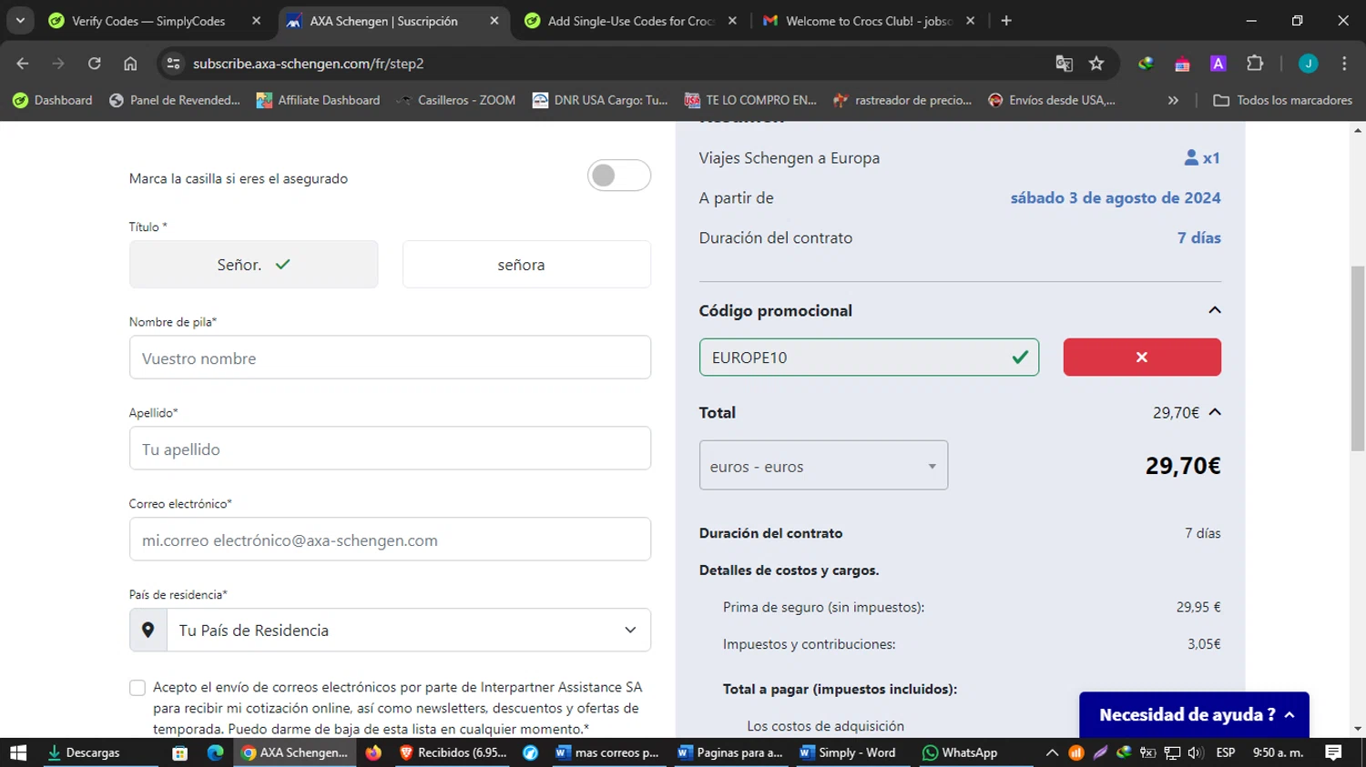 AXA Schengen Promo Codes - 10% Off | October 2024