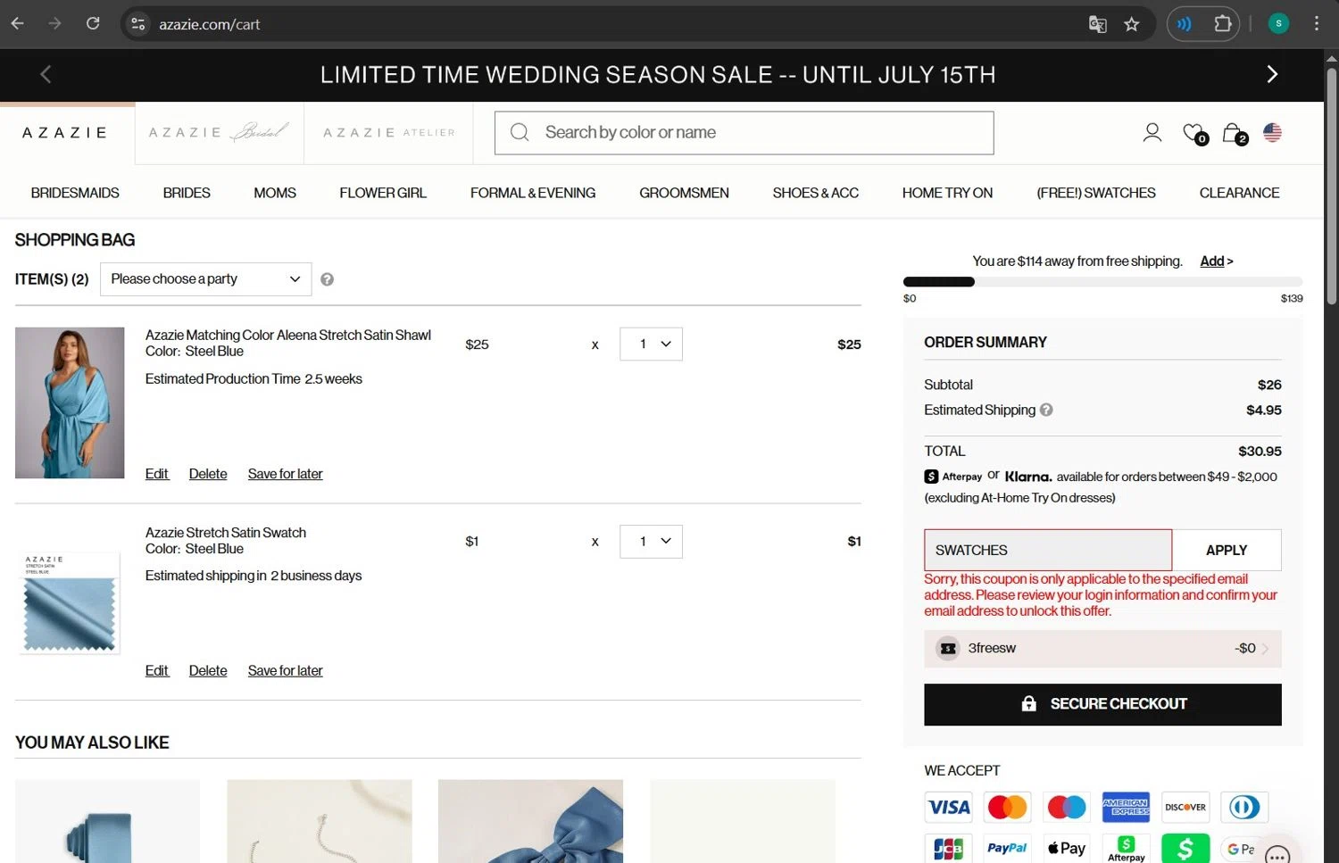 Azazie Promo Codes (3 Verified) - 15% Off w/Code Jun 2025