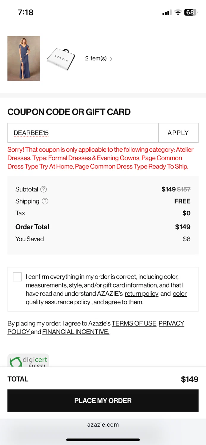 Azazie Promo Codes - 5% Off | August 2024