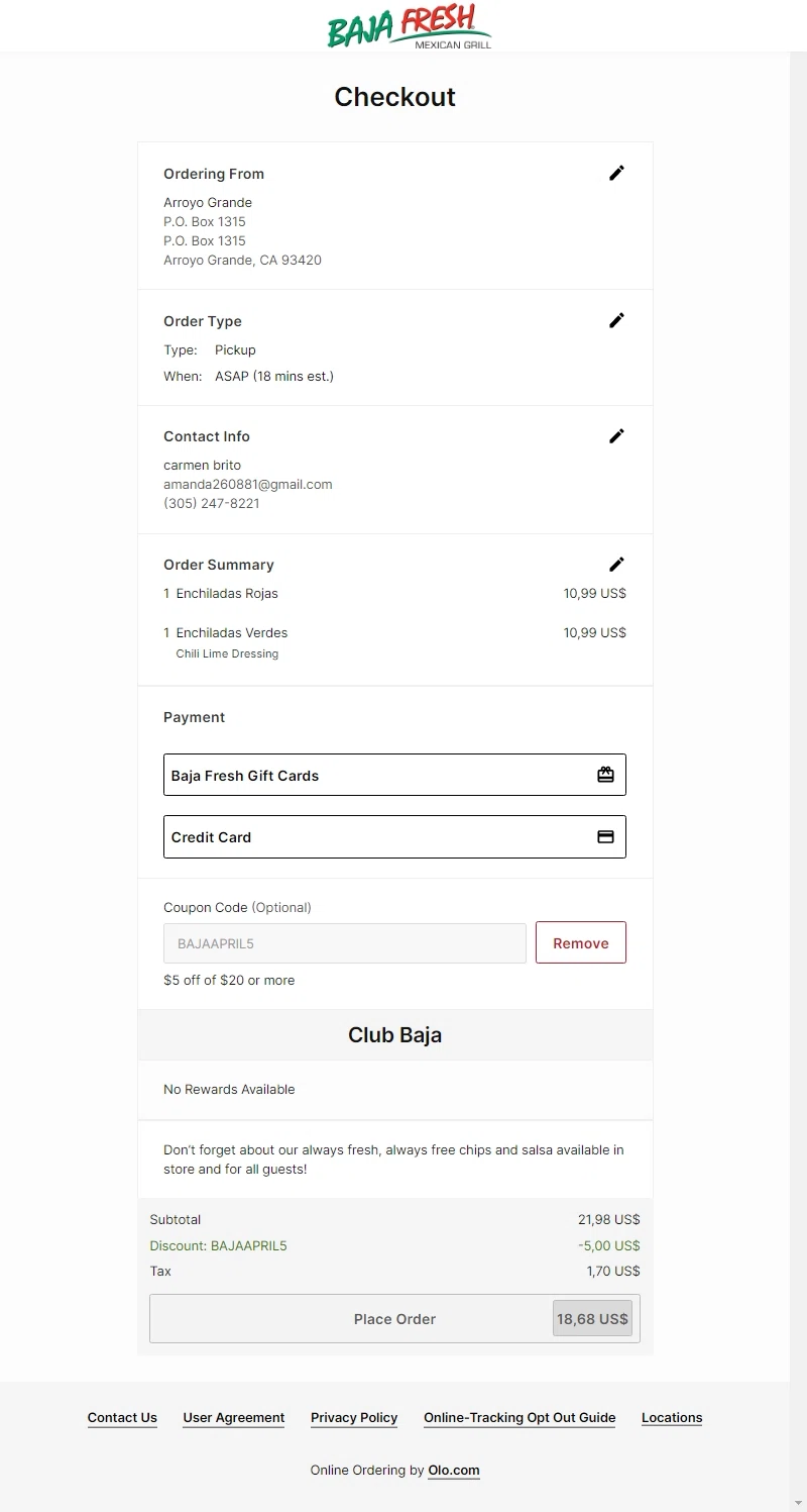 Baja Fresh Coupons - $10 Off | September 2024