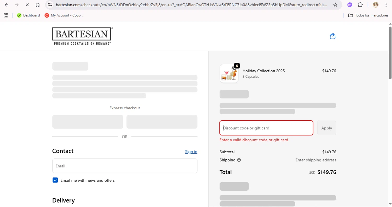 Bartesian Promo Codes - 15% Off (2 Verified) Jan 2026