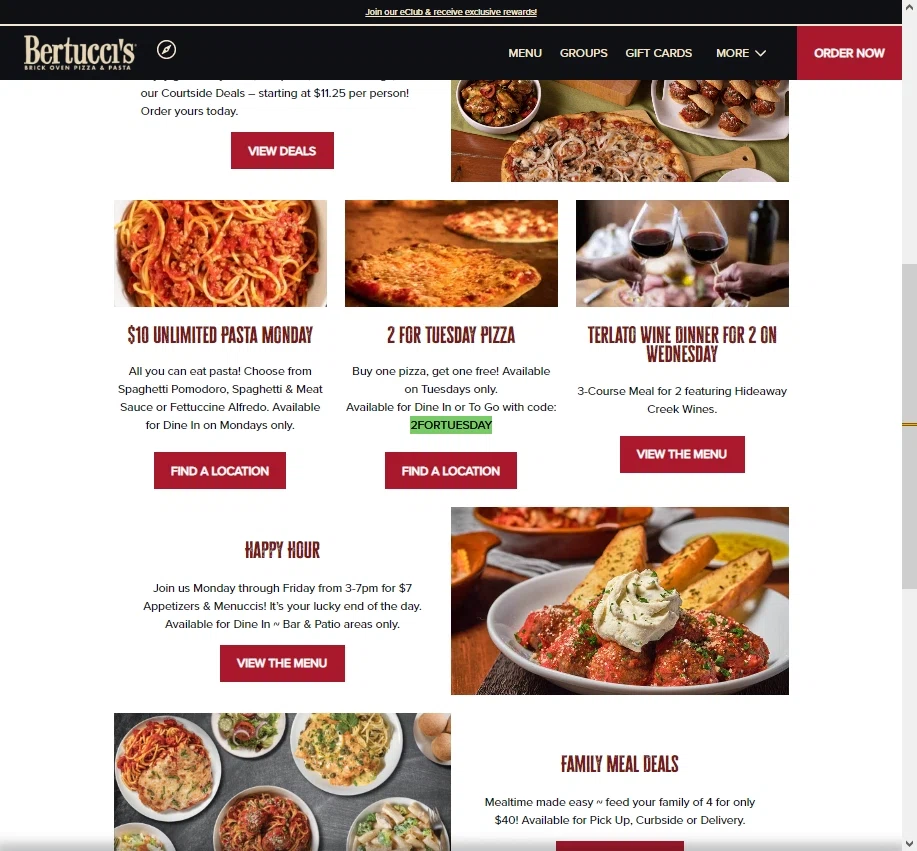 Bertucci's Coupons - 50% Off | October 2024