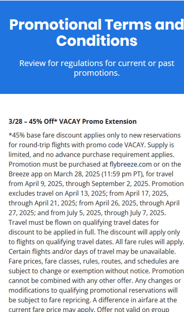 Breeze Airways Promo Codes (1 Verified) - 40% Off May 2025