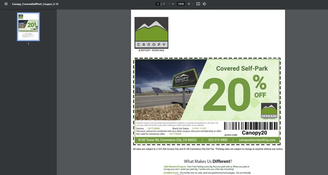 Canopy Airport Parking Coupons - 20% Off | November 2024