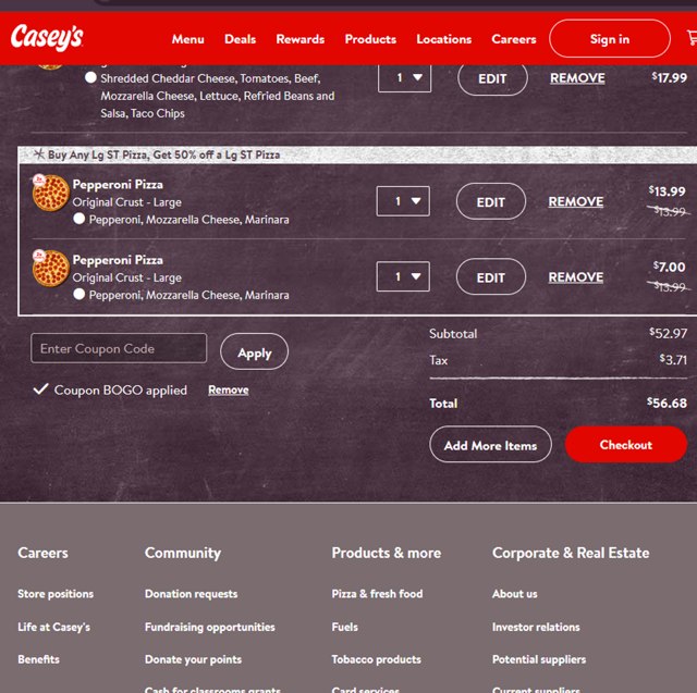 Casey's Promo Codes (2 Verified) - 50% Off w/Code May 2025