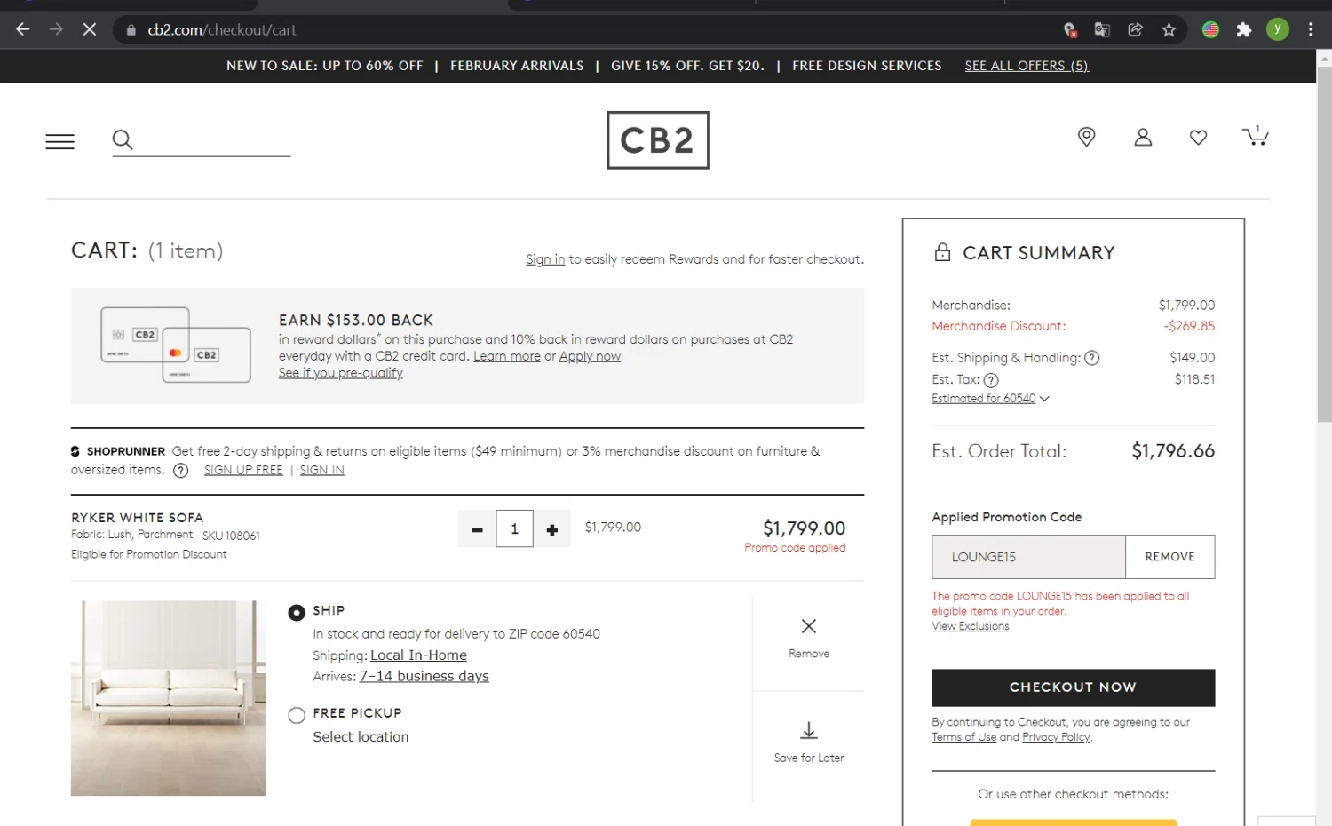 CB2 Promo Codes - 15% Off | January 2025
