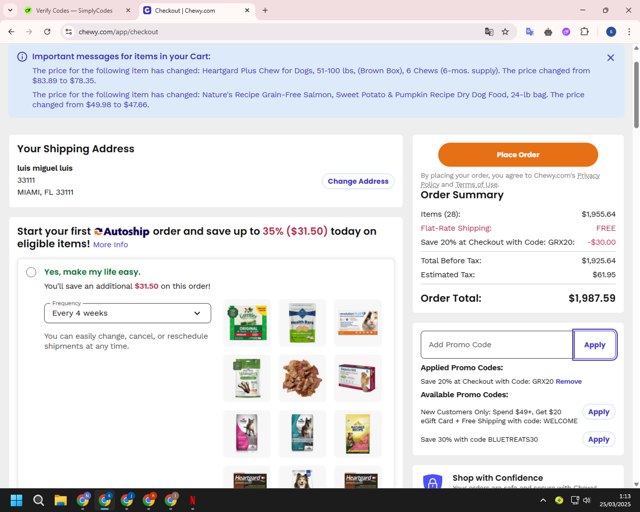 Chewy Promo Codes (9 Verified) - $20 Off Sitewide Mar 2025