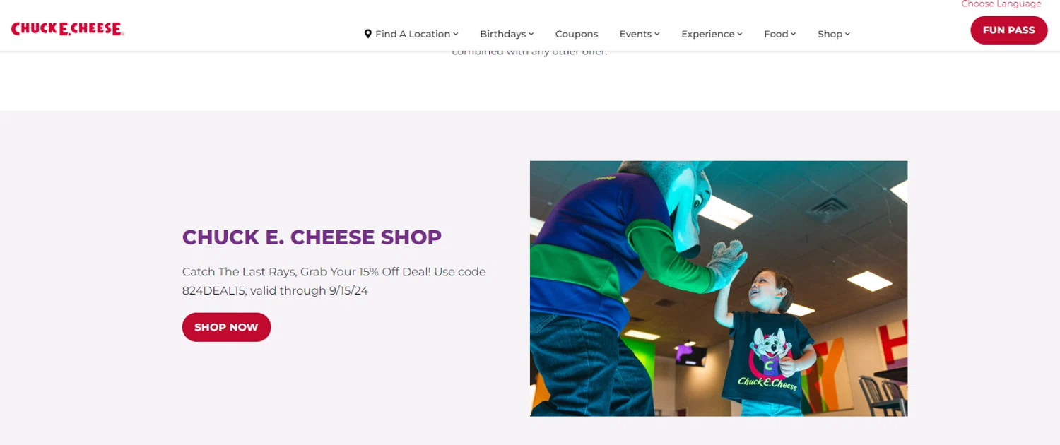 Chuck E. Cheese's Coupons - 15% Off | October 2024