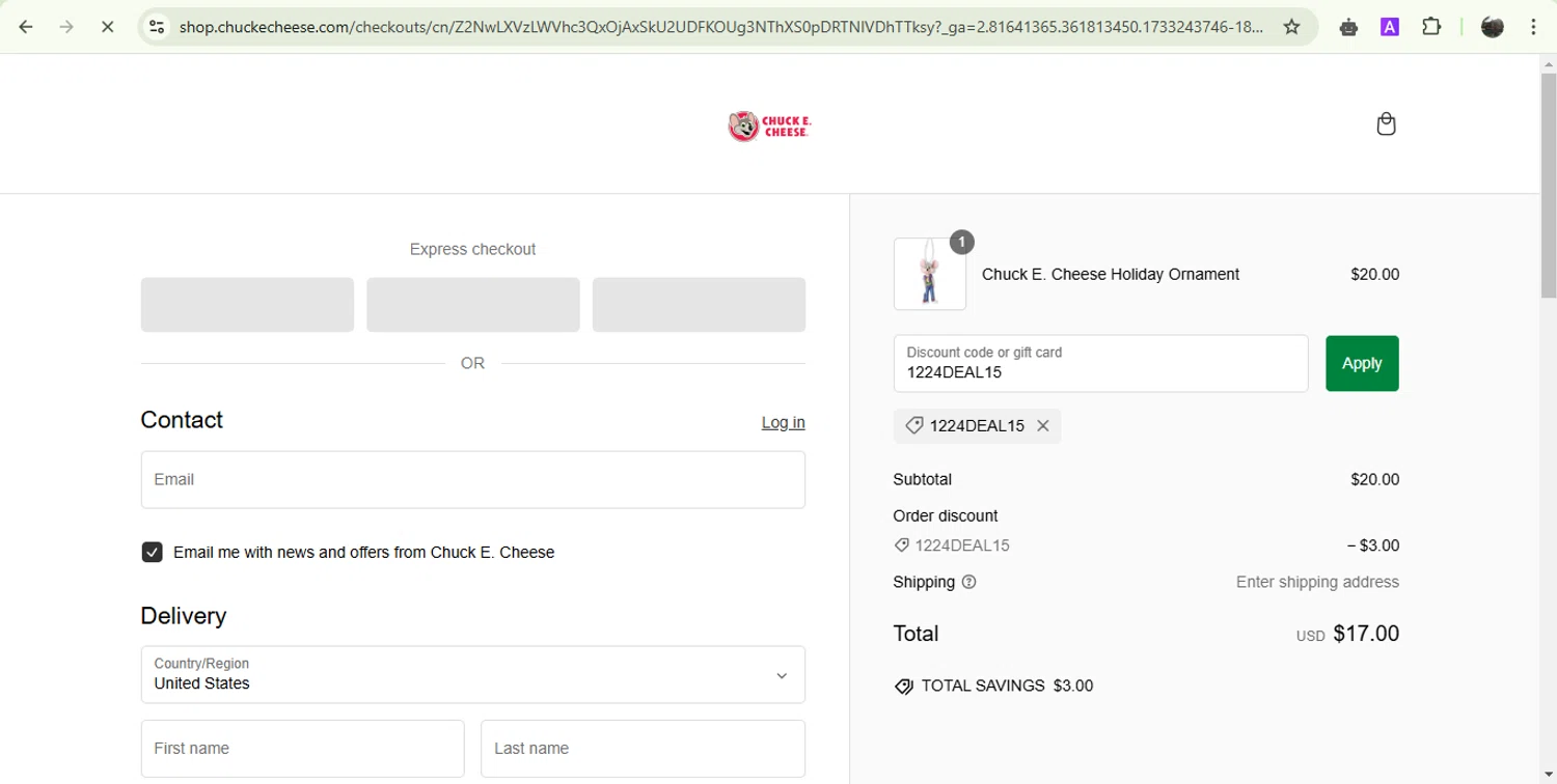 Chuck E. Cheese's Promo Code (3 Verified) - 15% Off Jan 2025