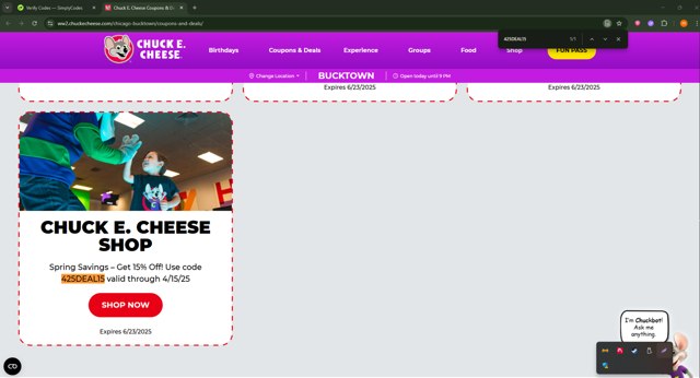 Chuck E. Cheese's Promo Codes - 15% Off Jun 2025