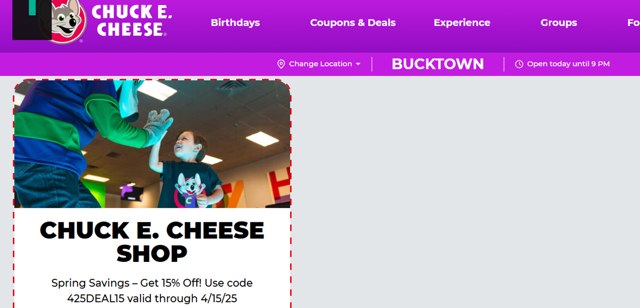 Chuck E. Cheese's Promo Codes - 15% Off Jun 2025