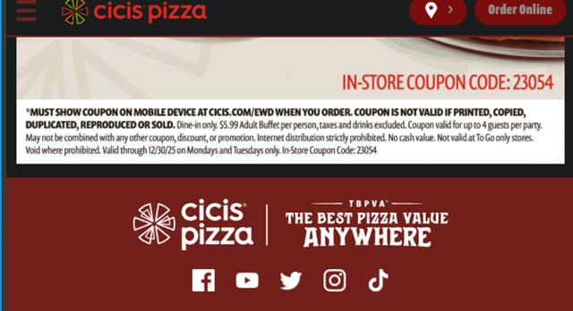 Cici's Pizza Promo Codes (1 Verified) - 25% Off Oct 2025