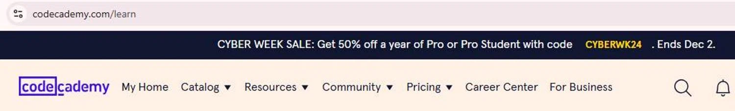 Codecademy Promo Codes & Cyber Monday 2024 Deals - 15% Off