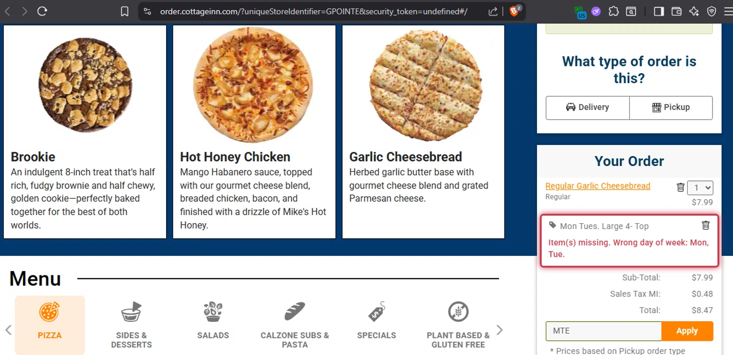 Cottage Inn Pizza Promo Codes - $10 Off November