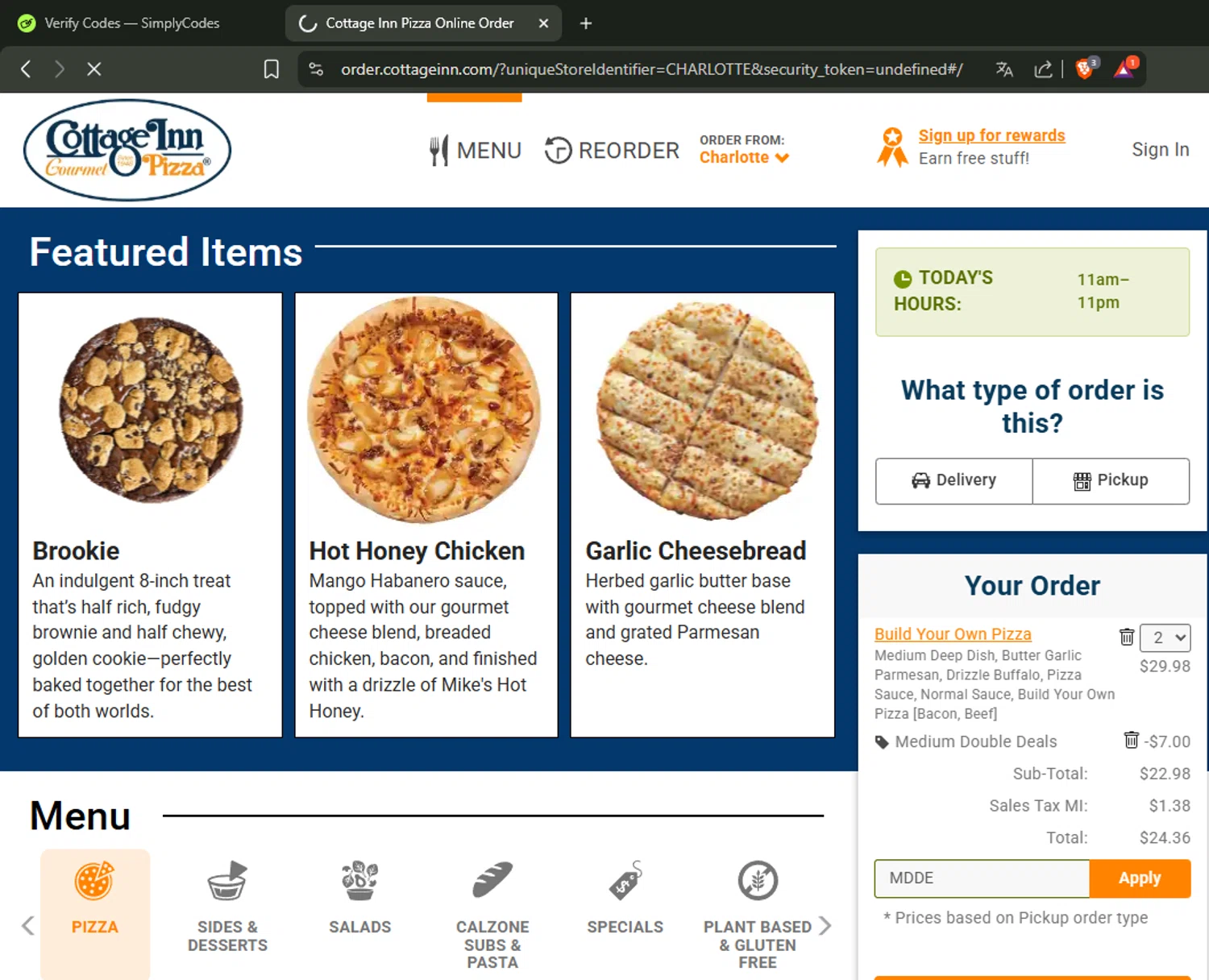 Cottage Inn Pizza Promo Codes - $10 Off November