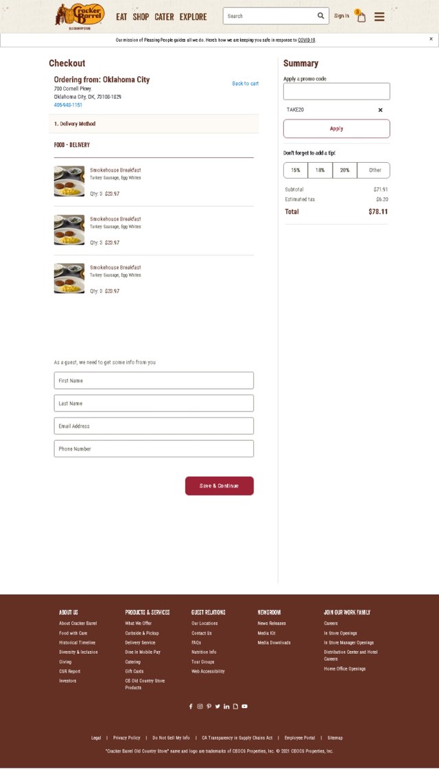 Cracker Barrel Promo Codes - 20% Off Coupons Sep 2025