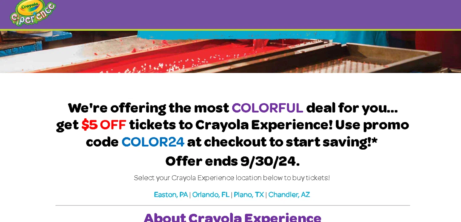 Crayola Experience Promo Codes - $5 Off | November 2024