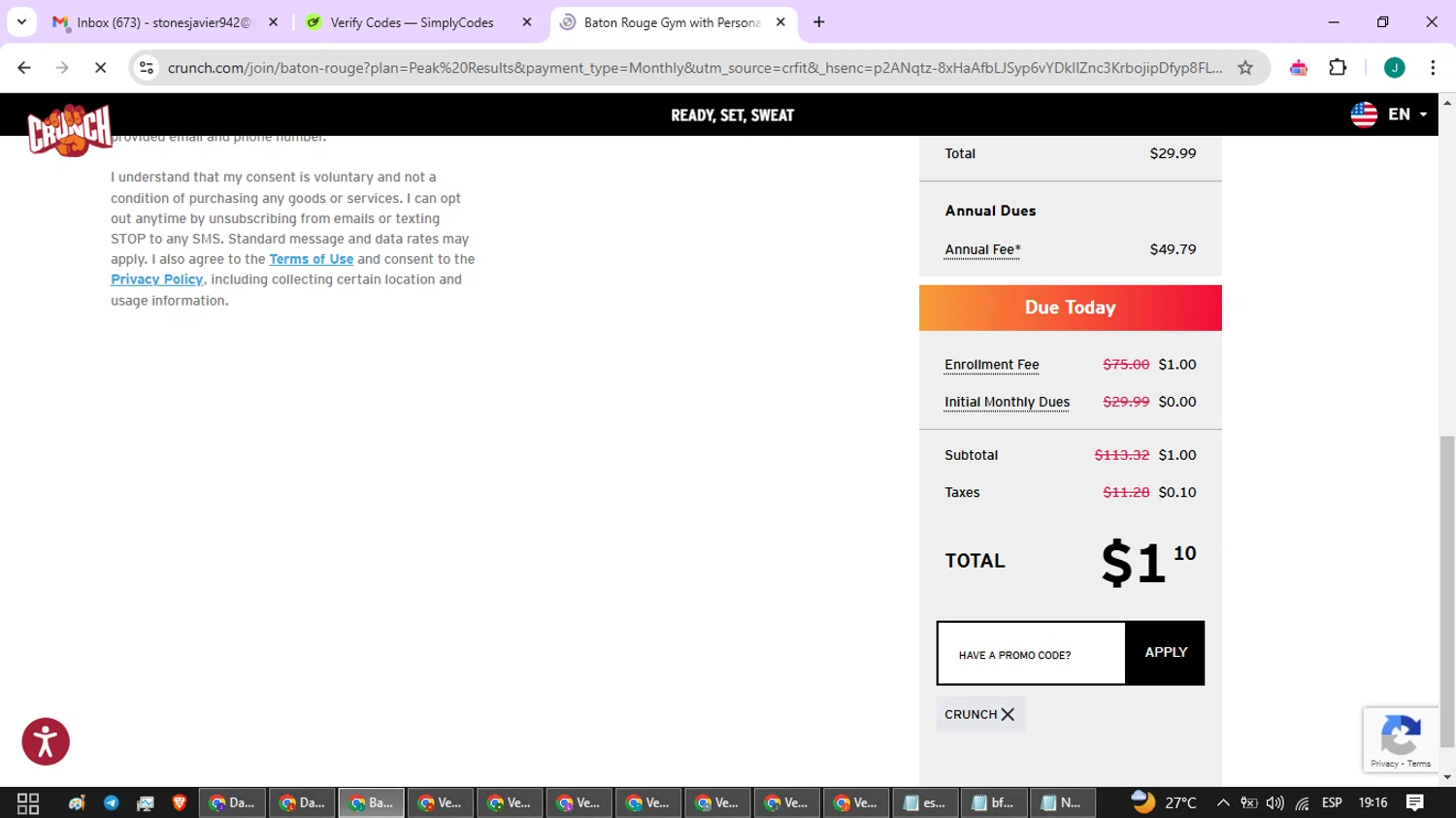 Crunch Promo Codes - $1 Off | December 2024