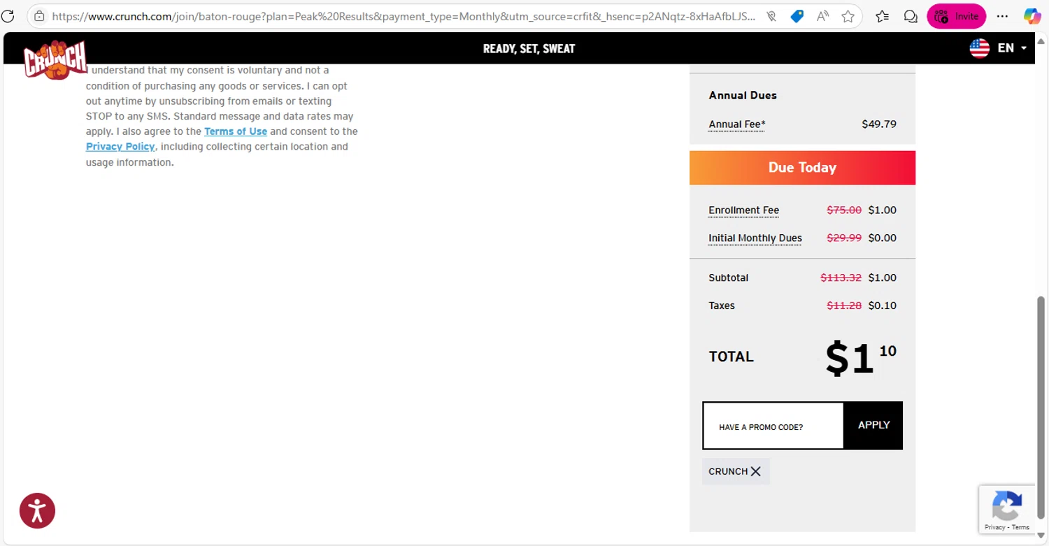 Crunch Promo Codes - $1 Off | December 2024