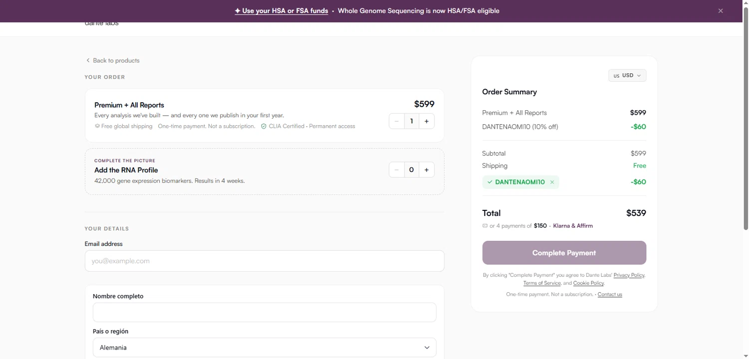 Dante Labs Promo Codes - 10% Off (1 Verified) May 2026
