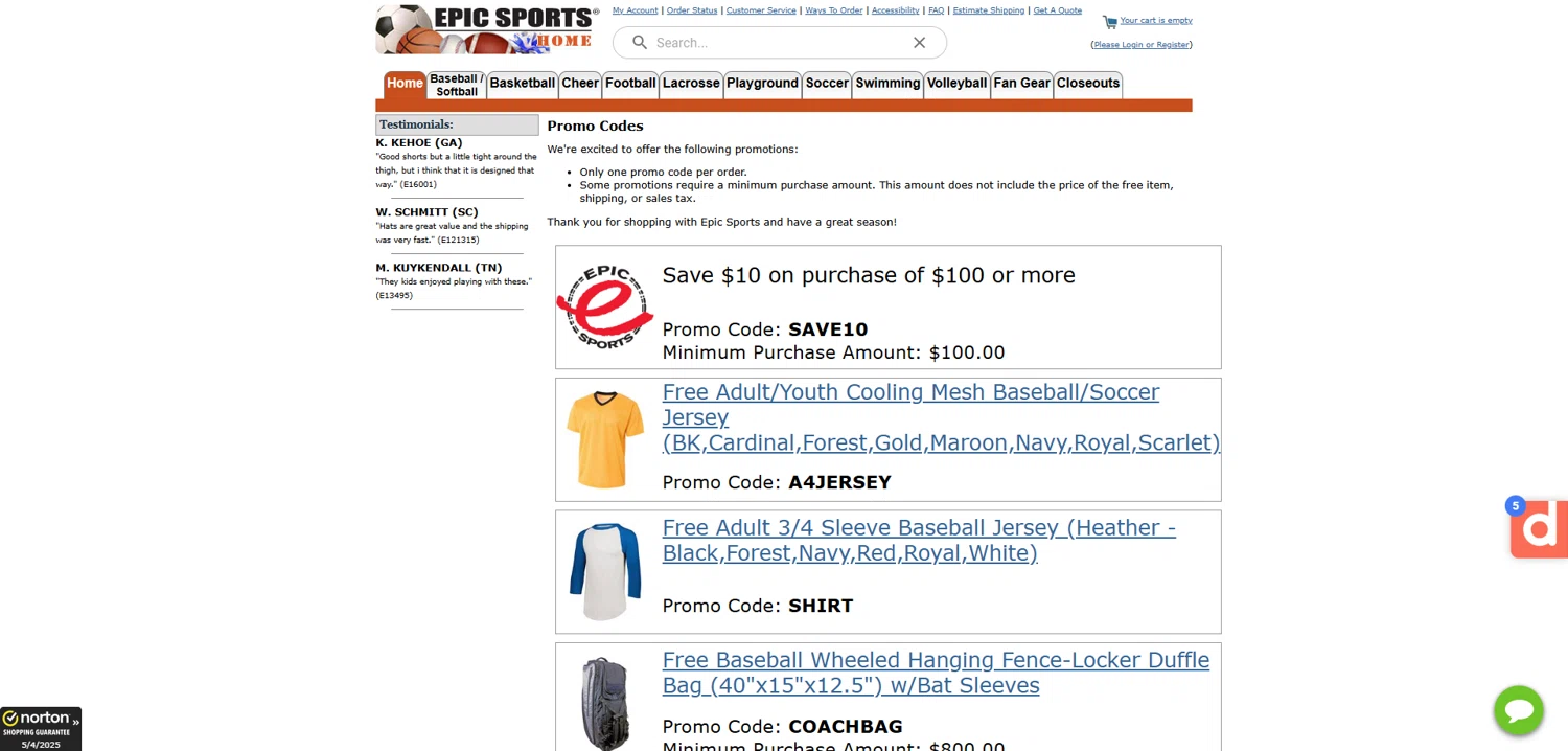 Epic Sports Promo Codes (7 Verified) - $10 Off Sep 2025