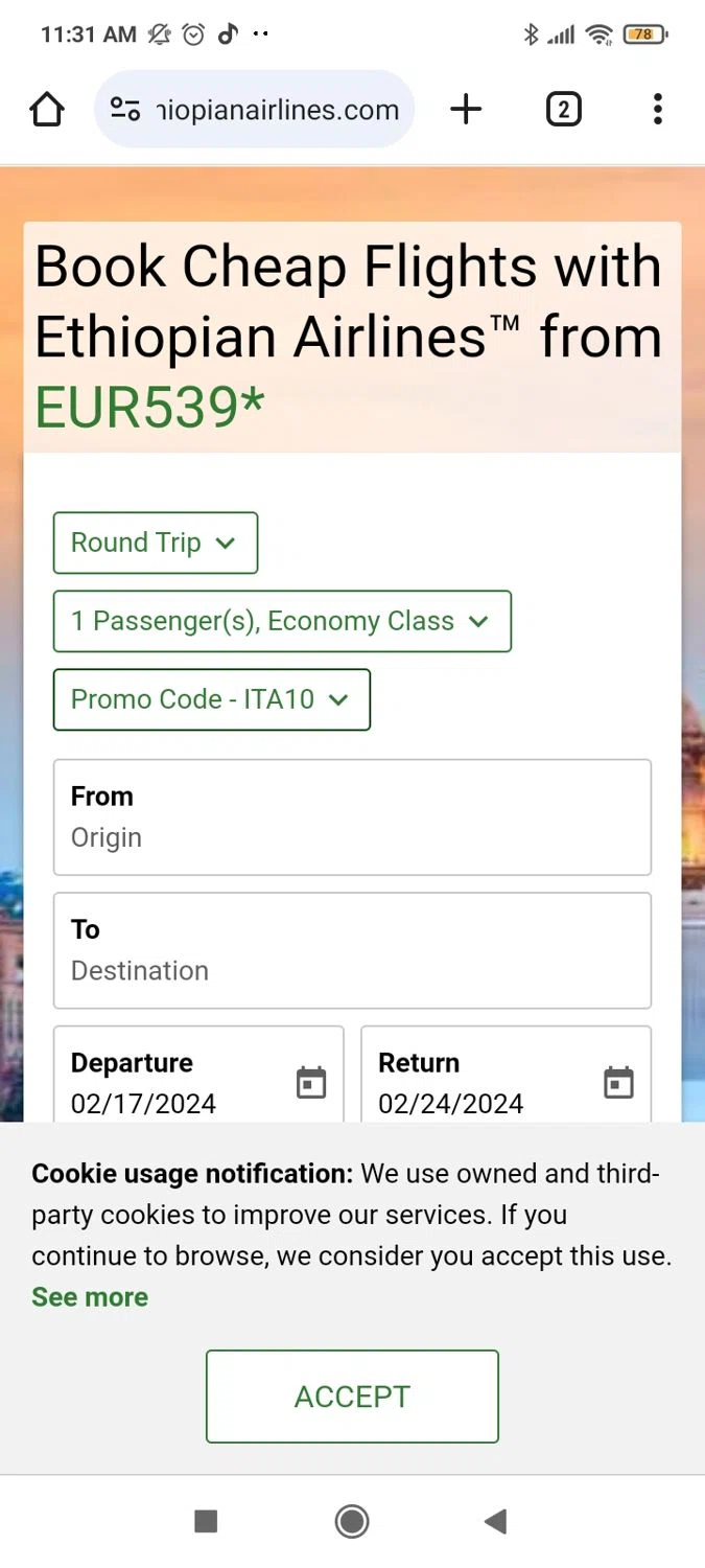 Ethiopian Airlines Promo Codes - 15% Off | January 2025