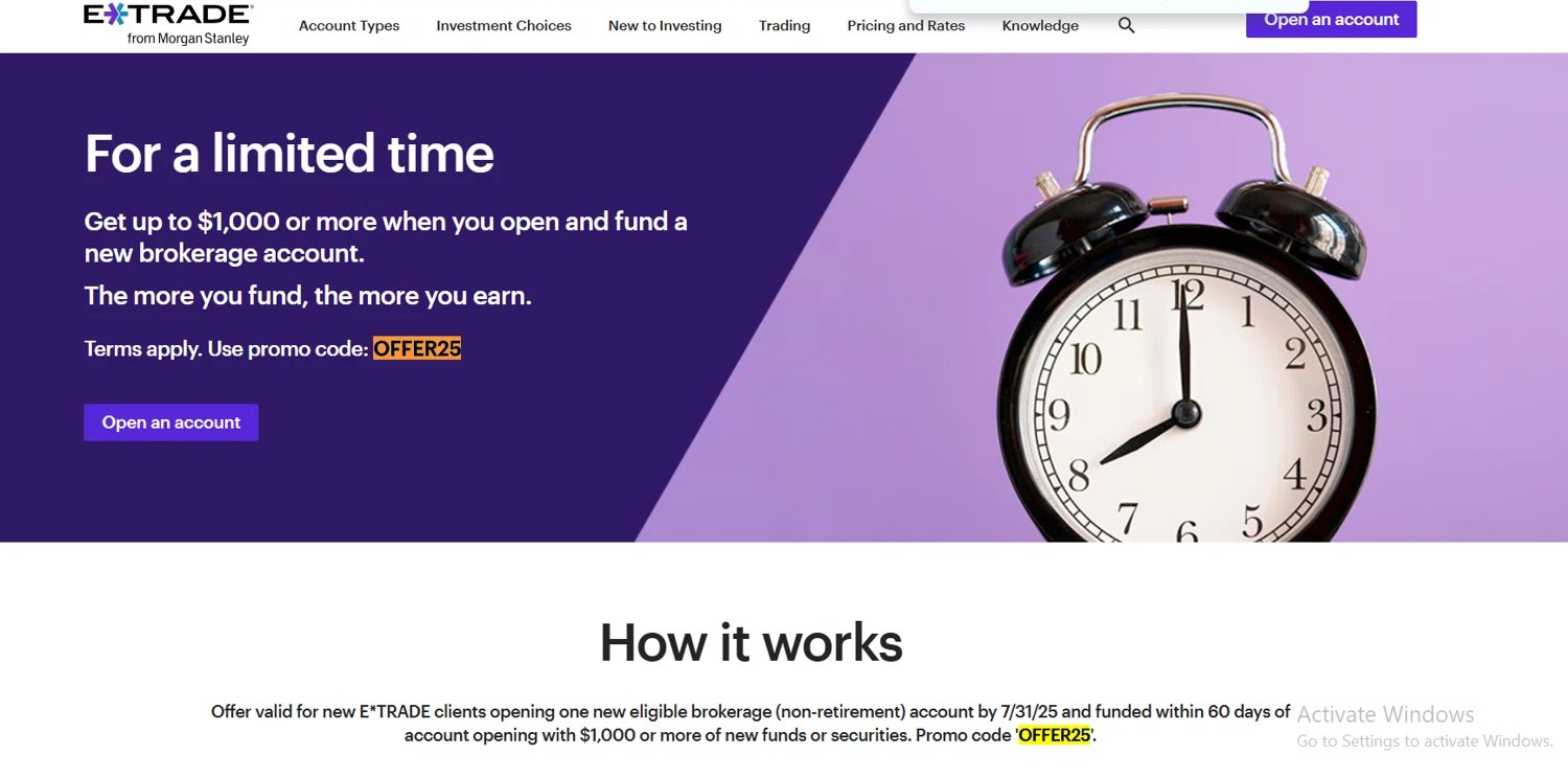 E*TRADE Promo Codes - $10,000 Off (1 Verified) Nov 2025