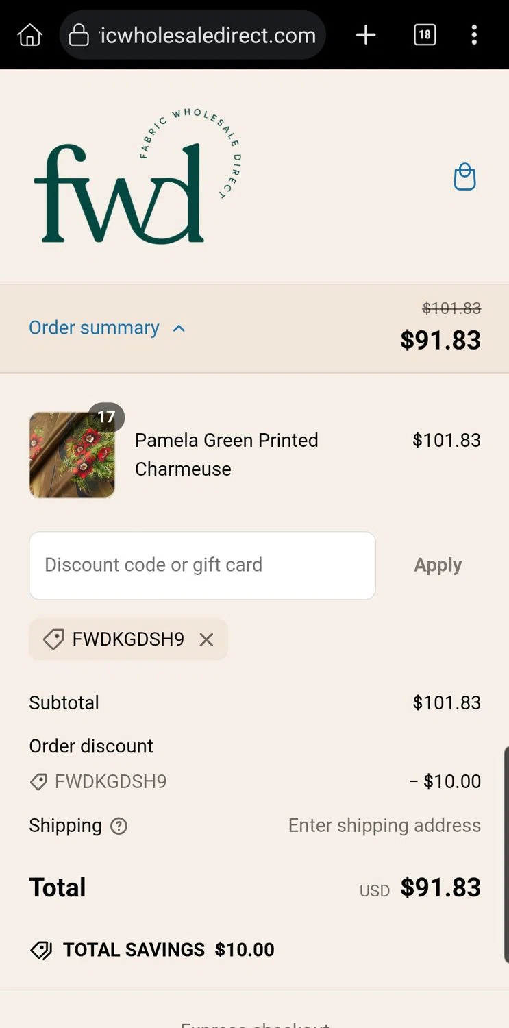 Fabric Wholesale Direct Promo Code - $10 Off Dec 2025