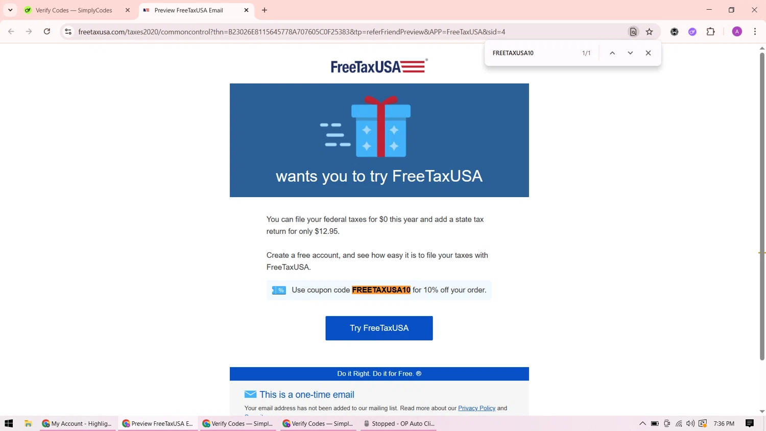 FreeTaxUSA Promo Codes (1 Verified) - 10% Off Nov 2025