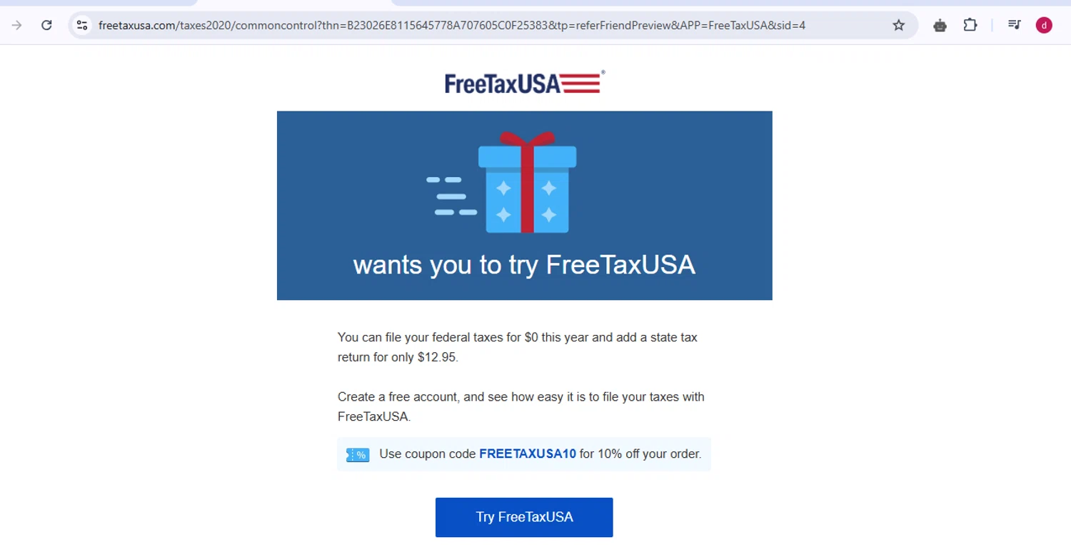 FreeTaxUSA Promo Codes (1 Verified) - 10% Off May 2025