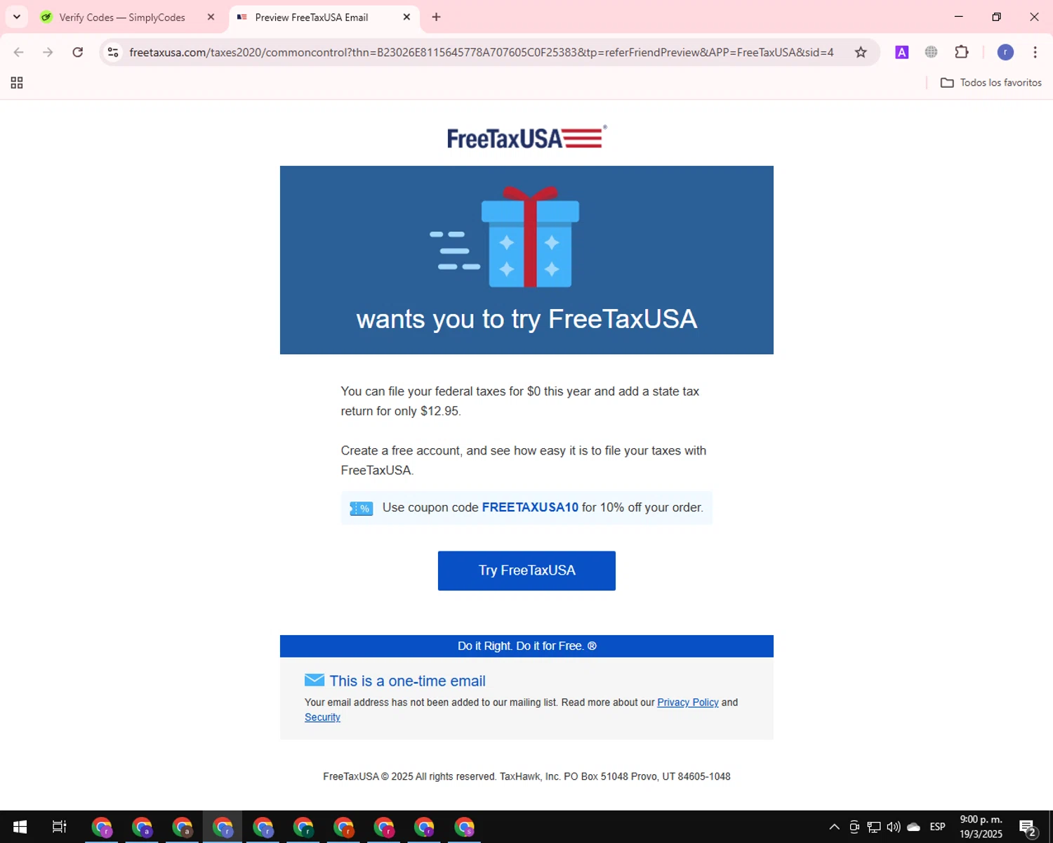 FreeTaxUSA Promo Codes (1 Verified) - 10% Off Mar 2025
