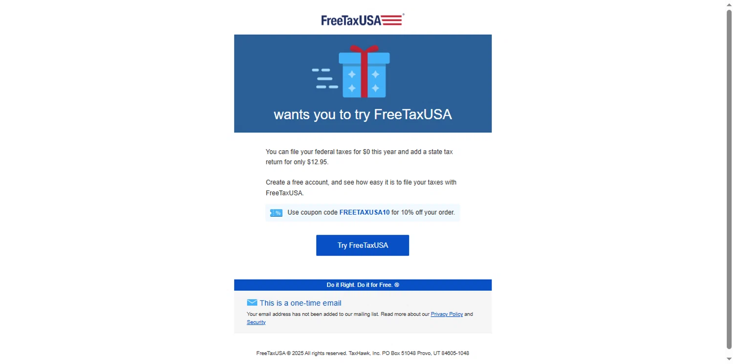 FreeTaxUSA Promo Codes (1 Verified) - 10% Off Nov 2025