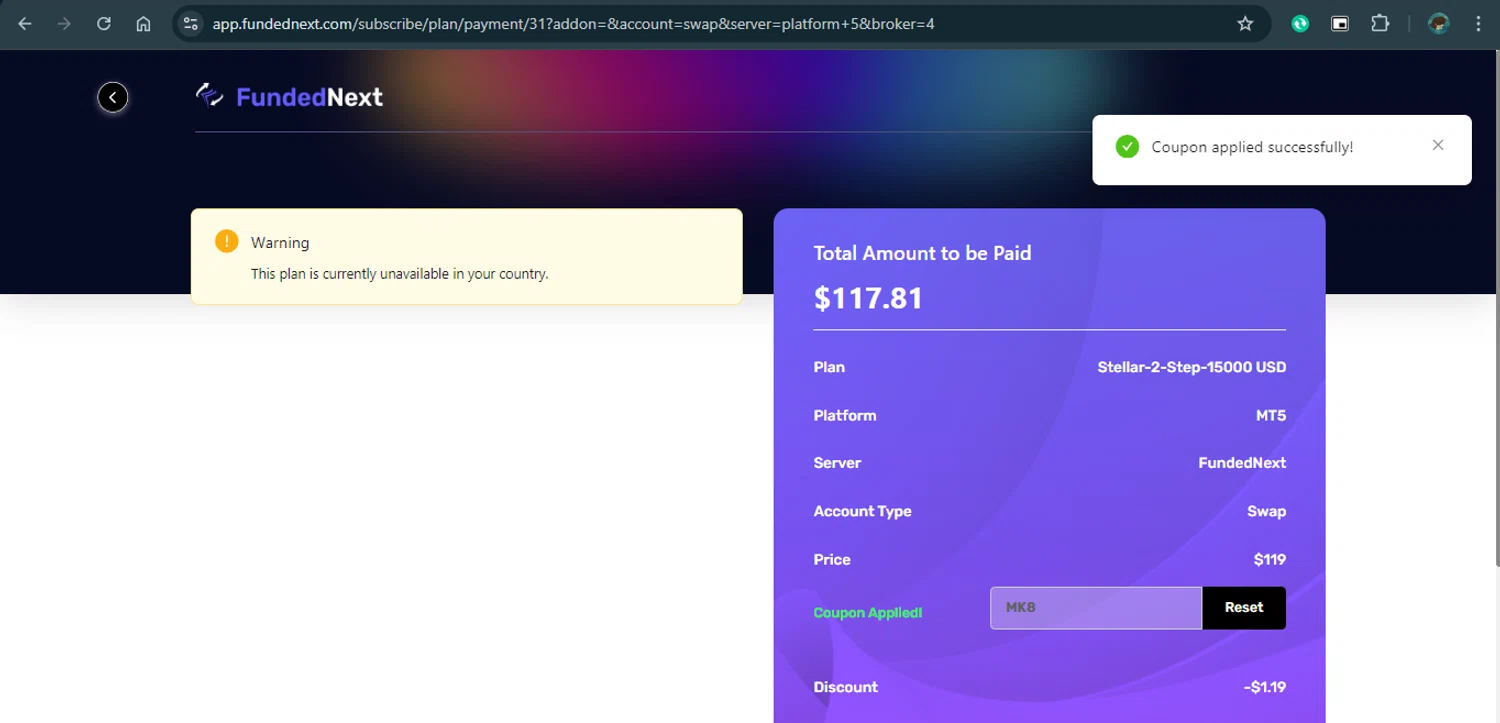 FundedNext Coupon Codes - up to 15% Off | November 2024