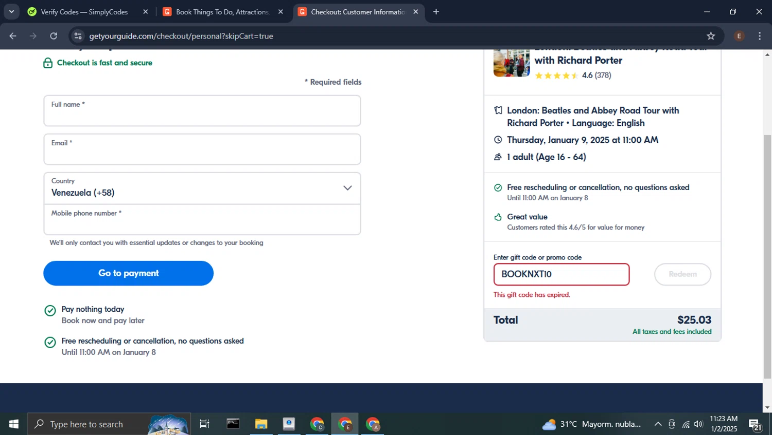 GetYourGuide Promo Codes - 10% Off Coupons Jan 2025