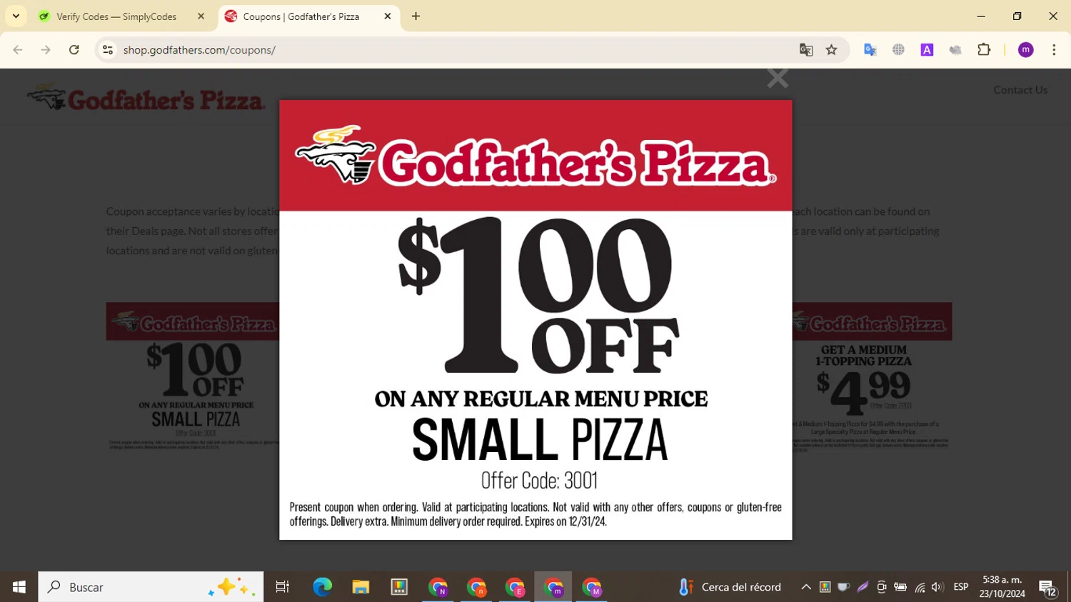 Godfather's Pizza Coupons - $1 Off | January 2025
