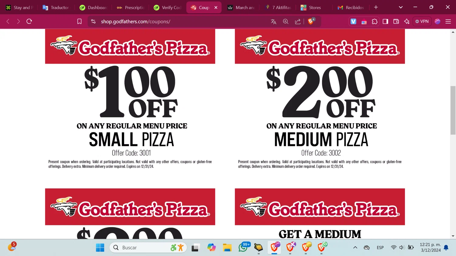 Coupons for godfather's pizza store