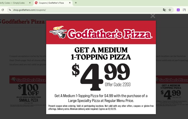 Godfather's Pizza Promo Codes - $300 Off Jun 2025