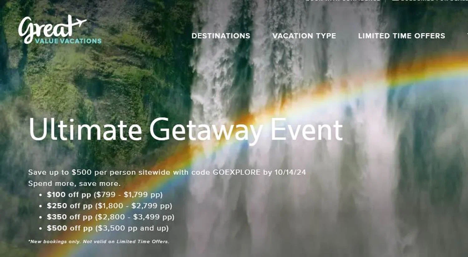 Great Value Vacations Promo Codes - $100 Off | November 2024