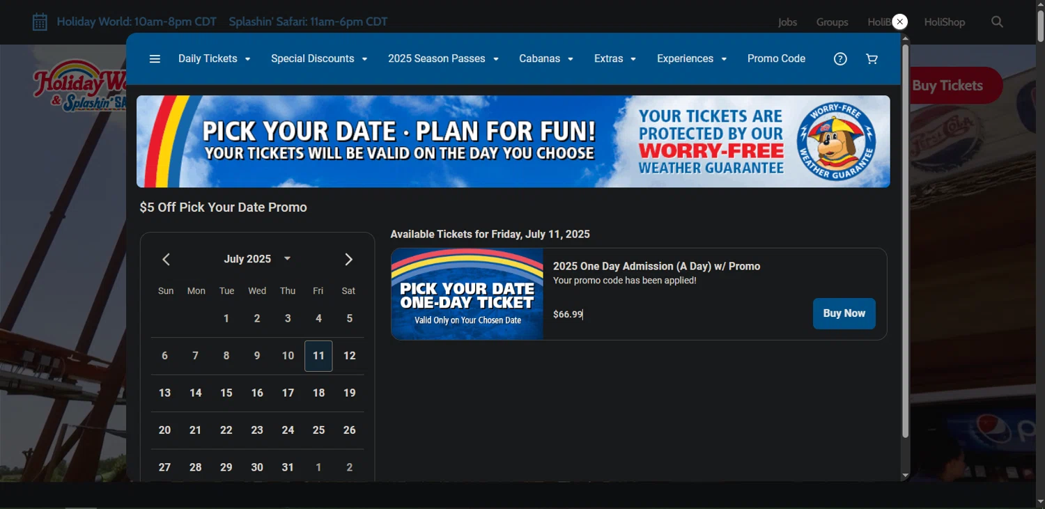 Holiday World Promo Codes - $50 Off (4 Verified) Dec 2025