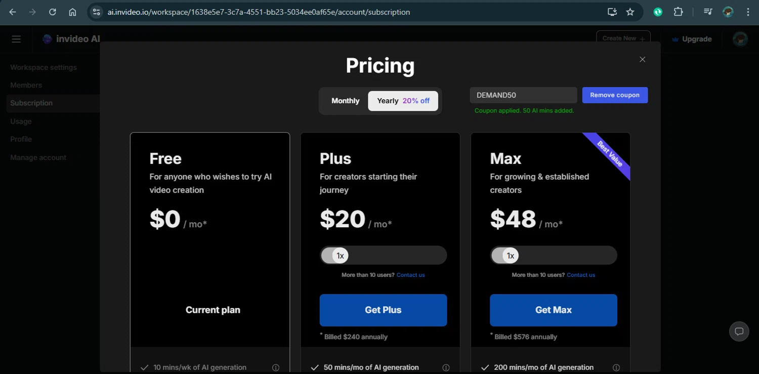 invideo AI Coupon Codes (1 Verified) - w/ Code Jan 2025