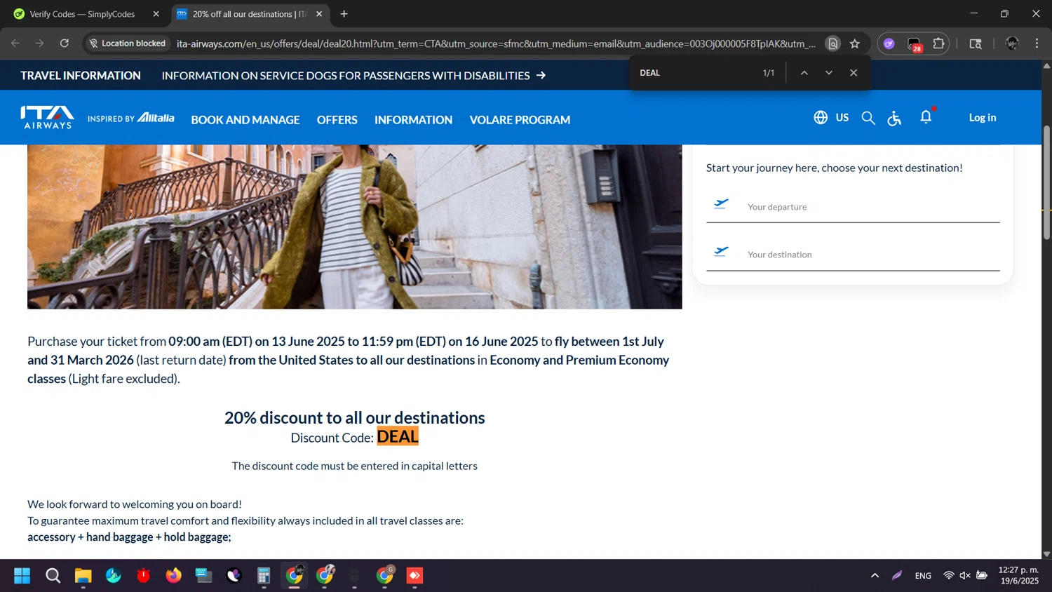 ITA Airways US Promo Codes - 20% Off Sep 2025