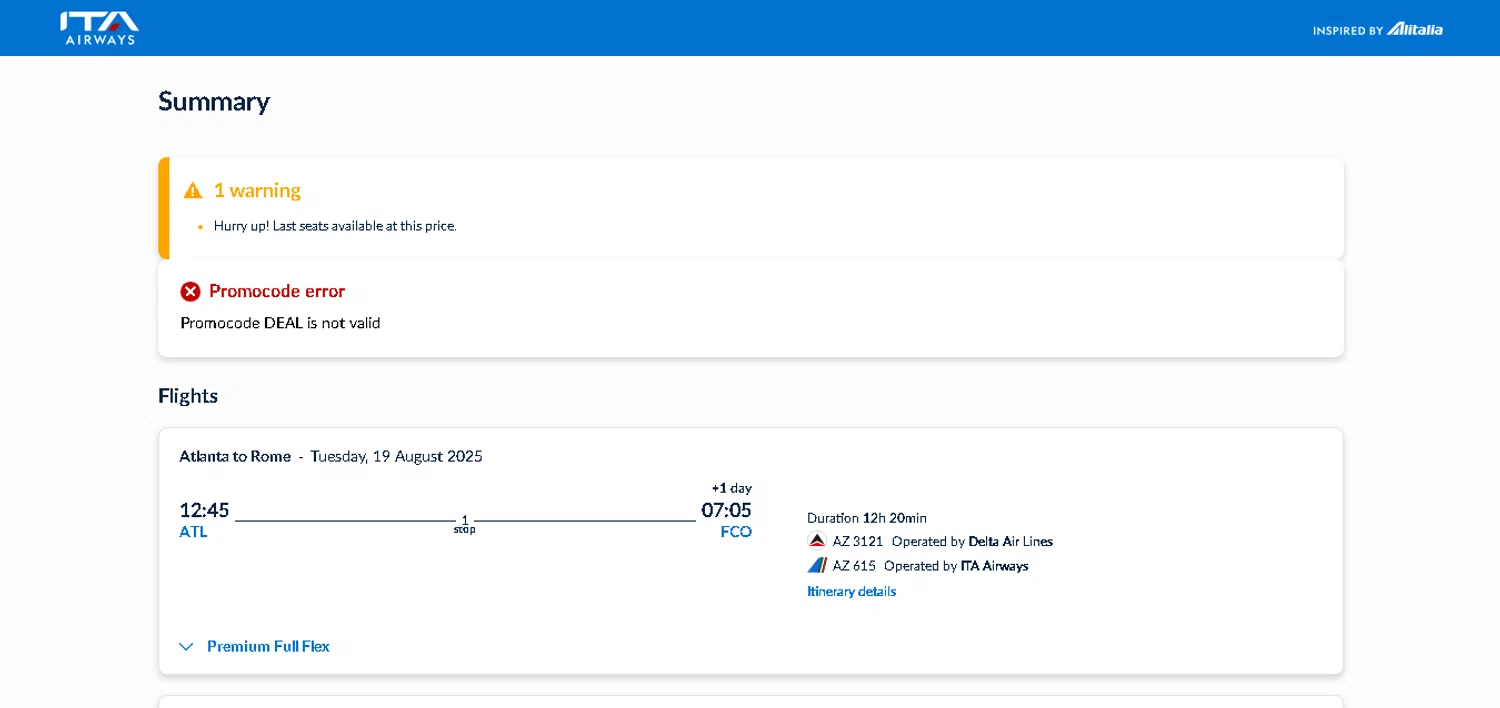 ITA Airways US Promo Codes - 20% Off Sep 2025