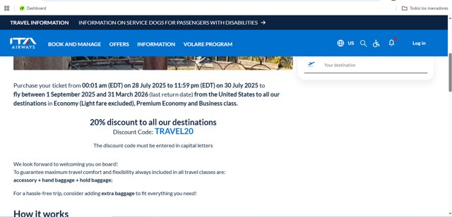 ITA Airways US Promo Codes - 20% Off Sep 2025